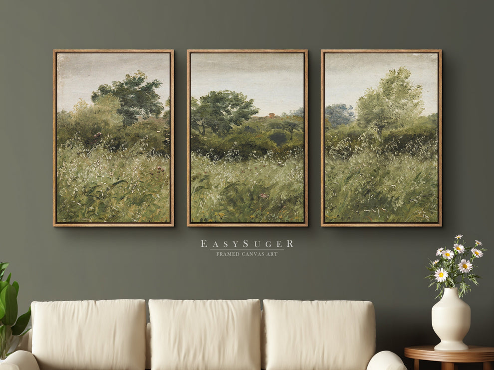 EasySuger 3 Panels Cottage Landscape Wall Art, Vintage Natural Landsca