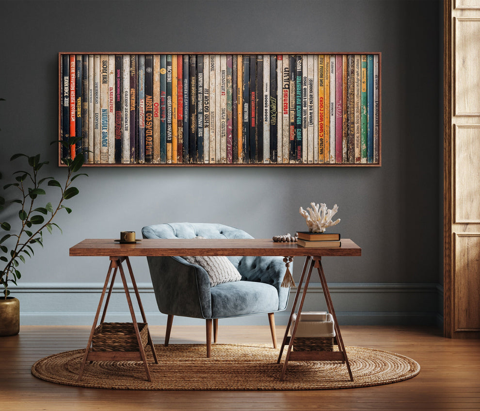 SouthandArt Ultra Wide Retro Books spines Wall art | Panoramic Framed ...