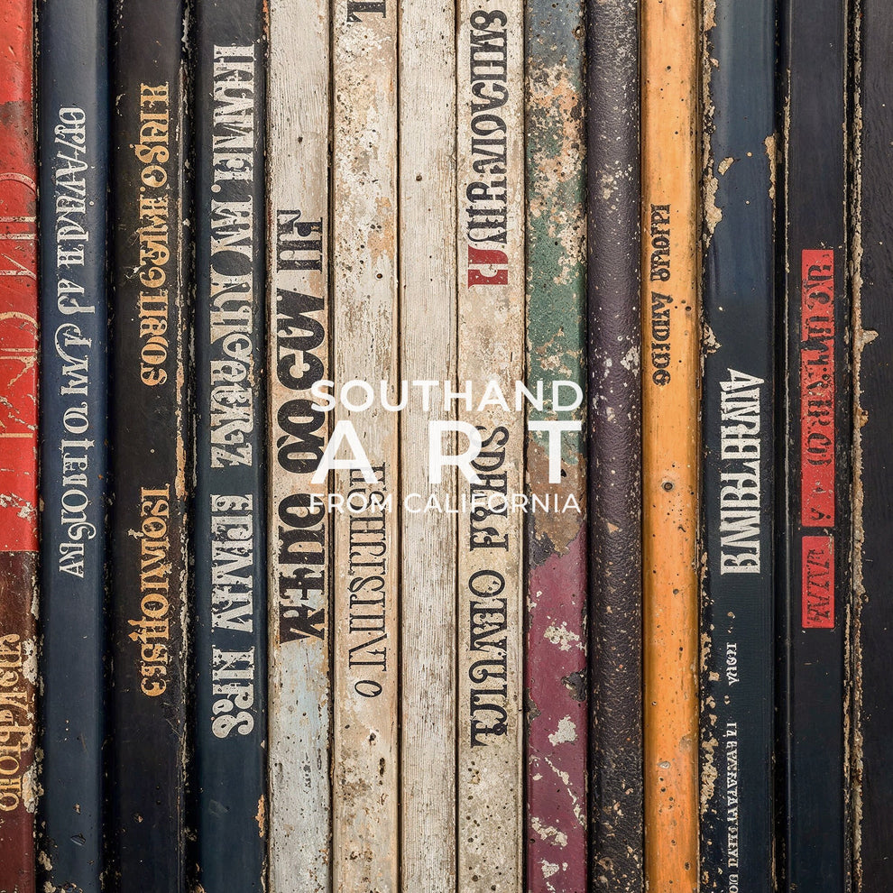 SouthandArt Ultra Wide Retro Books spines Wall art | Panoramic Framed ...